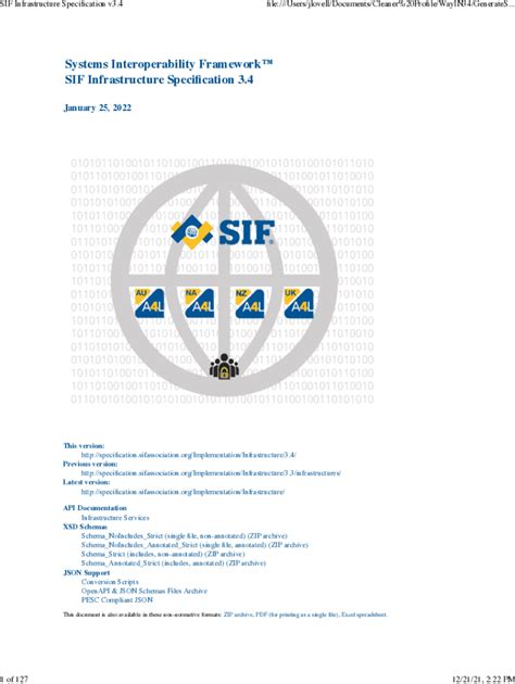 Fillable Online Specification Sifassociation SIF Infrastructure Specification 3 3 Base