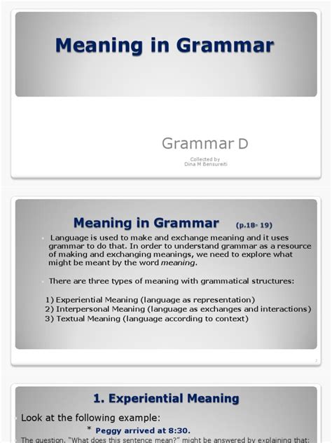 Grammar D Meaning In Grammar Pdf Question Sentence Linguistics