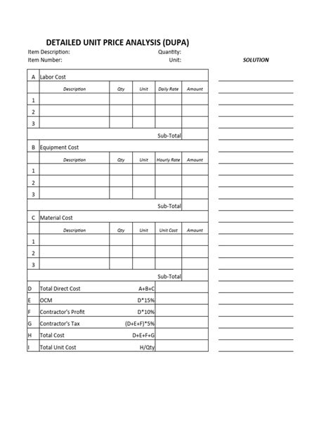 Detailed Unit Price Analysis Dupa Pdf Teaching Methods And Materials