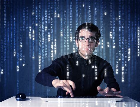 Hacker Decoding Information From Futuristic Network Technology Stock