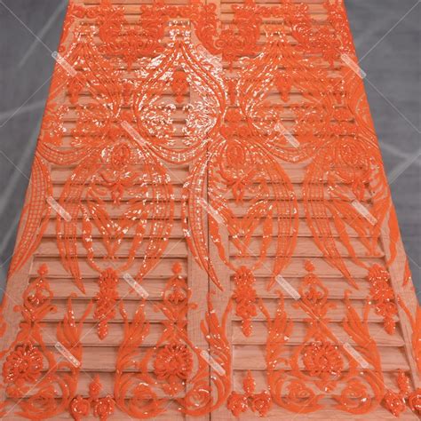 Dazzling Orange Geometric Pattern Sequin Dress Fabric Oneyard