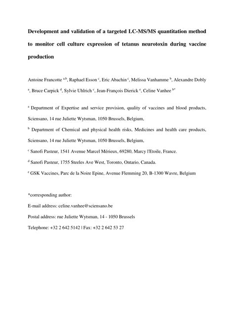 Pdf Development And Validation Of A Targeted Lc Msms Quantitation