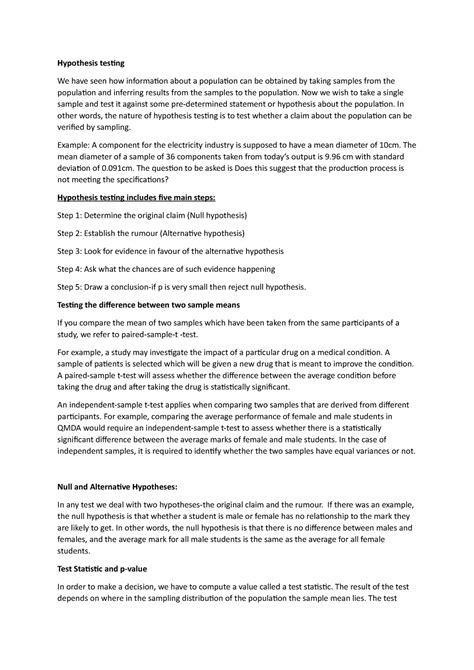 Hypothesis Testing Lecture Notes 1 Hypothesis Testing We Have Seen