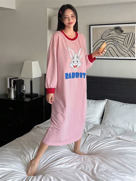 Dazy Cartoon And Letter Graphic Lounge Dress Shein Usa