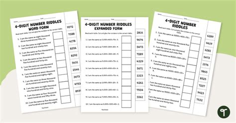 4 Digit Number Riddles Cut And Paste Teach Starter 4 Digit Number Riddles Cut And Paste Teach Starter