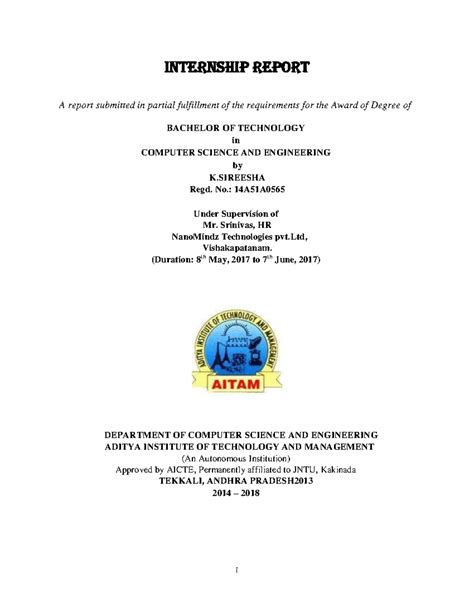 Internship Report On Internship Report A Report Submitted In Partial