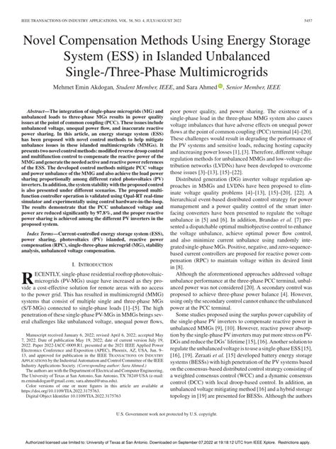 Pdf Novel Compensation Methods Using Energy Storage System Ess In Islanded Unbalanced Single
