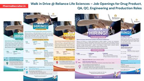 Walk In Drive Reliance Life Sciences Job Openings For Drug Product