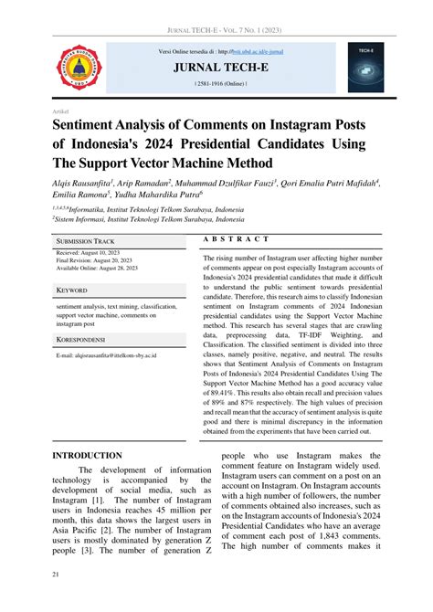 Pdf Sentiment Analysis Of Comments On Instagram Posts Of Indonesias 2024 Presidential