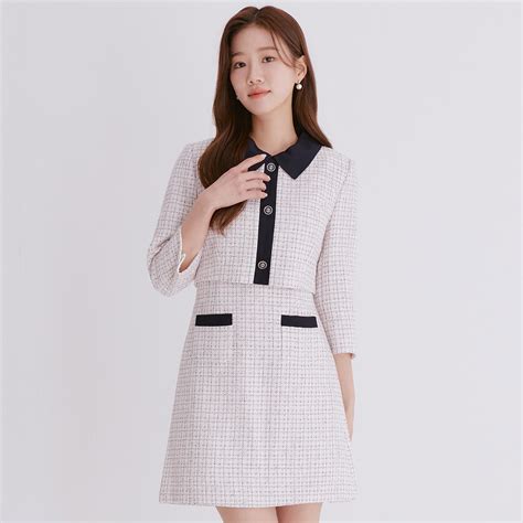 로엠 시즌오프 배색 카라 트위드 2in1 원피스2colorsrmowe24r12