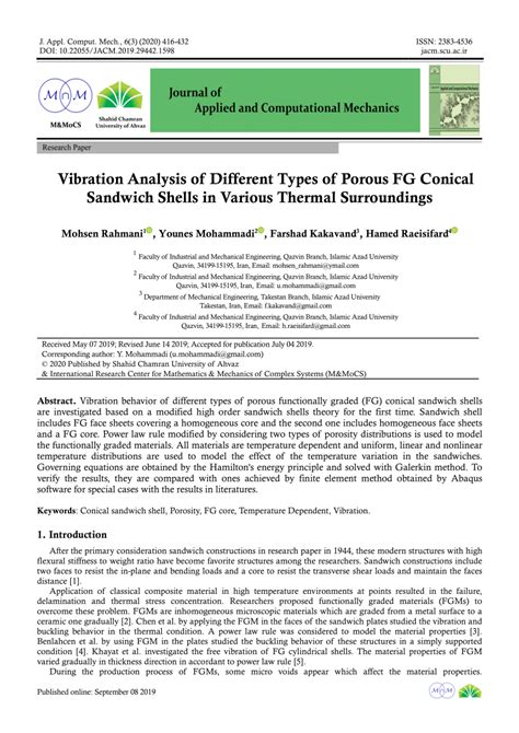 Pdf Vibration Analysis Of Different Types Of Porous Fg Conical Sandwich Shells In Various