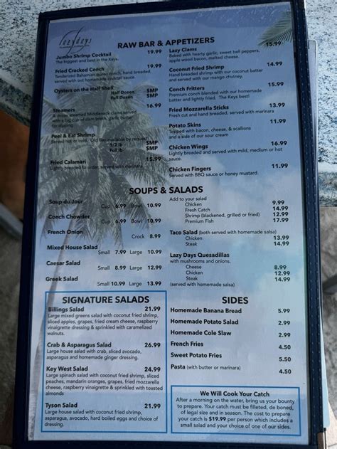 Lazy Days Restaurant Menu Full Menu Update
