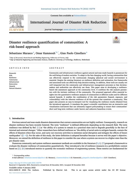Disaster Resilience Quantification Of Communities A Risk Based