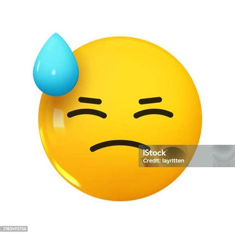 이모티콘 주름진 얼굴 긴장 이마에서 땀방울 감정 3d 만화 아이콘입니다 노란색 원형 이모티콘입니다 벡터 일러스트 레이 션 3차원 형태에 대한 스톡 벡터 아트 및 기타 이미지
