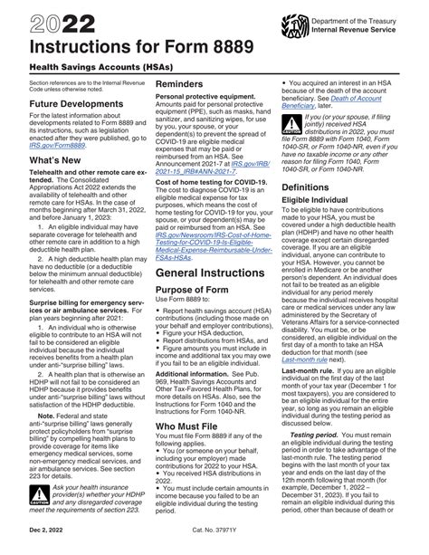 Download Instructions For Irs Form 8889 Health Savings Accounts Hsas Pdf 2022 Templateroller