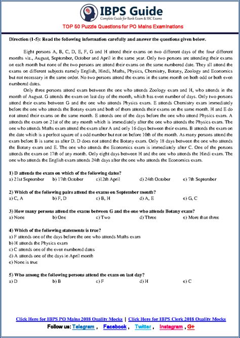 Puzzle Questions For Ibps Po Mains 2018 Click Here For Ibps Po Mains