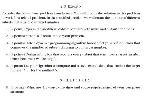 EXPAND Consider The Subset Sum Problem From Chegg Com