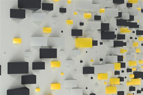 흰색 바탕에 임의의 크기의 검정 흰색 및 노란색 사각형 도형 0명에 대한 스톡 벡터 아트 및 기타 이미지 0명 3차원 형태 개념 Istock