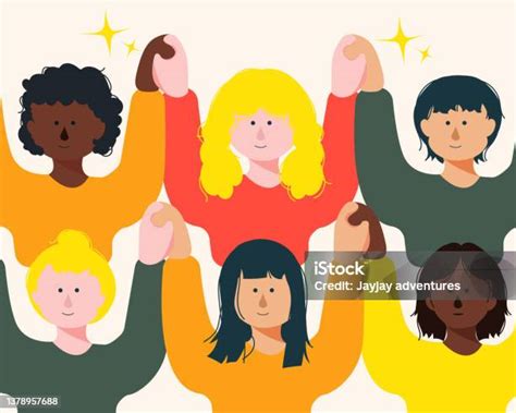 다양한 사람들이 서서 손을 잡고 있습니다 만화 캐릭터 플랫 벡터 일러스트 배경 Lgbtqia 문화에 대한 스톡 벡터 아트 및 기타 이미지 Lgbtqia 문화 다양성