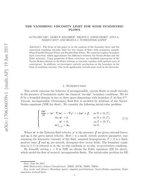 Pdf The Vanishing Viscosity Limit For Some Symmetric Flows