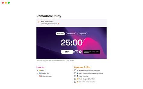 Pomodoro Study Template Notion Marketplace