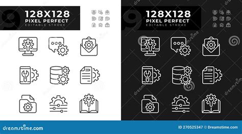 Technical Configuration Pixel Perfect Linear Icons Set For Dark Light Mode Stock Illustration