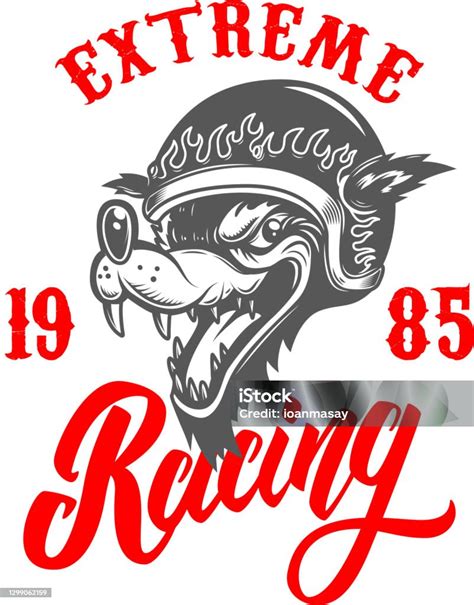 익스트림 레이싱 만화 레이서 늑대와 엠블럼 템플릿 라벨 기호 엠블럼 포스터용 디자인 요소 벡터 일러스트레이션 문장에 대한 스톡