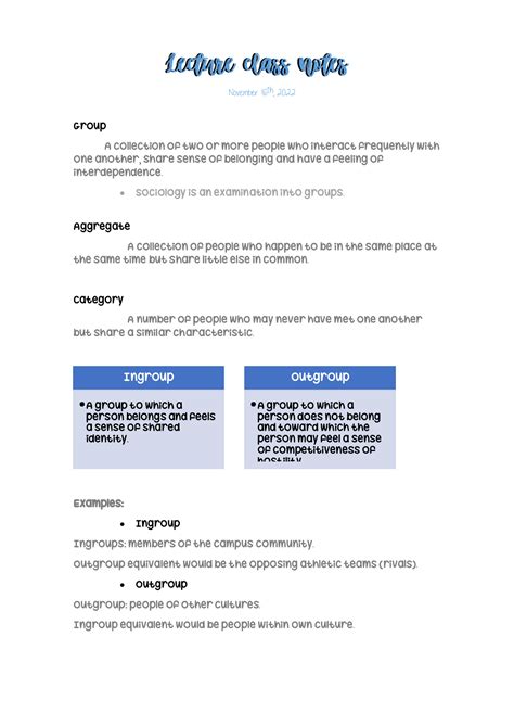 Class Lecture Notes Nov Group A Collection Of Two Or More People