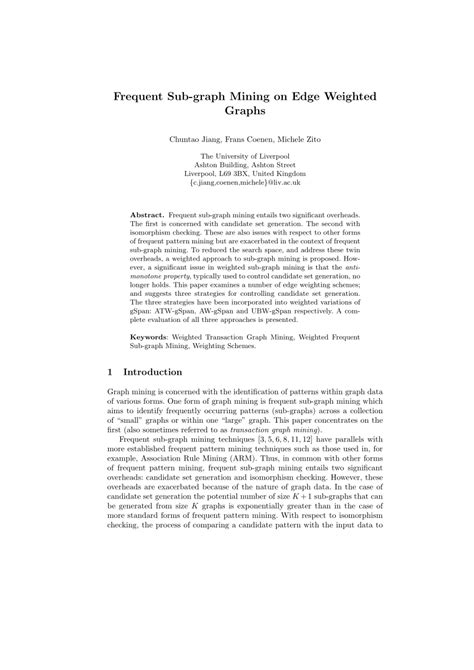 Pdf Frequent Sub Graph Mining On Edge Weighted Graphs