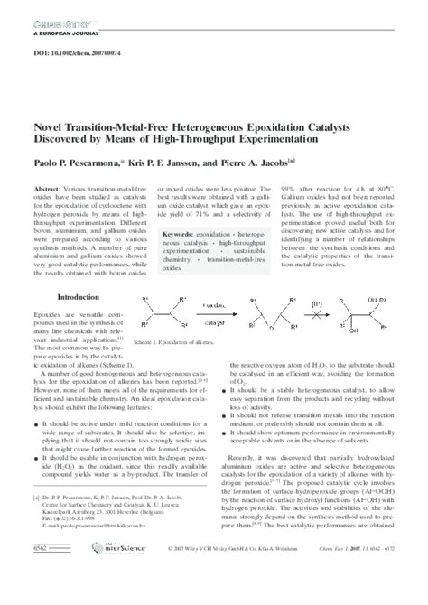 Pdf Novel Transition Metal Free Heterogeneous Epoxidation Catalysts Discovered By Means Of