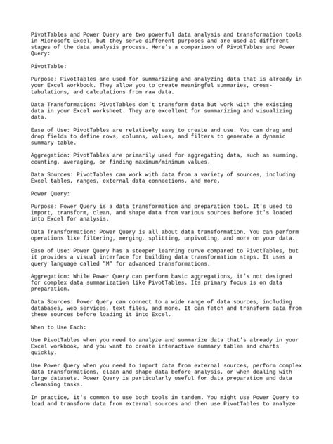 Pivot Vs Power Query Pdf