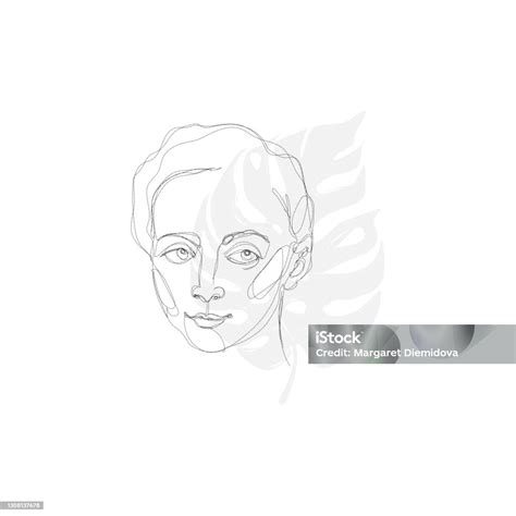 여자 얼굴 와 몬스터 잎 벡터 한 줄 검정 연속 도면 흰색 배경에 격리된 최소 검정 선형 스케치입니다 로고 배너 블로그 포스터 월아트 토트백 티셔츠 프린트 모바일 케이스 등