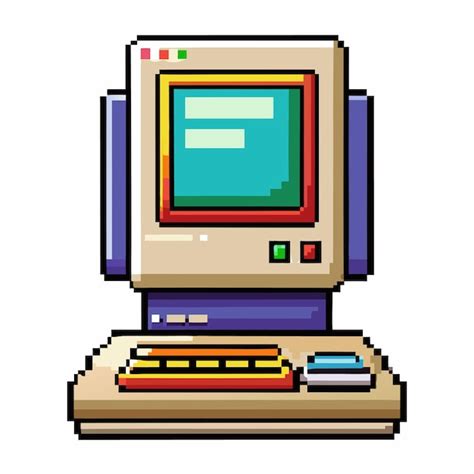 Ilustración De Computadora Retro Pixel Art Con Monitor Y Teclado Vintage Vector Premium