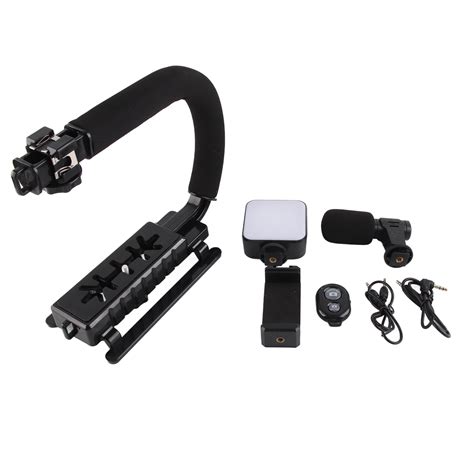 Handheld Video Camera Stabilizer With Led Light Microphone Portable U