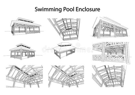 Detailed Achitectural 3d Sketch Of Swimming Pool Enclosure From