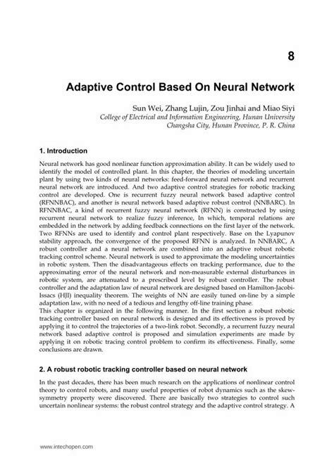 Pdf Adaptive Control Based On Neural Network Intech Pdfs6005intech