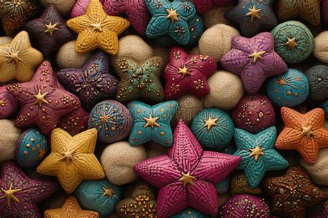 Detailed Close Up Of Colorful Star Shaped Buttons In A Textured
