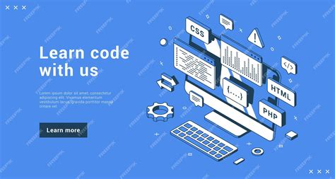 Premium Vector Learn Code With Us Programming School Internet Advertising Banner Landing Page