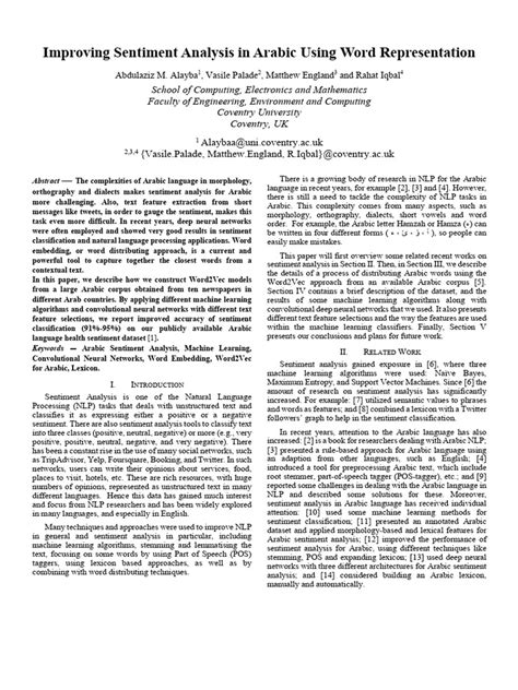 Improving Sentiment Analysis In Arabic Using Word Representation Pdf Linguistics