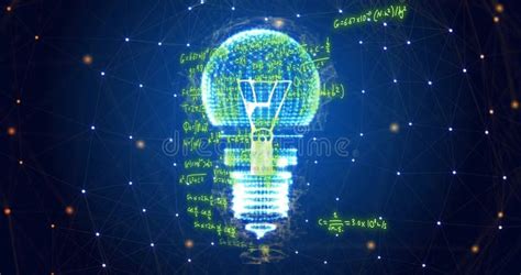Animation Of Mathematical Equations Over Light Bulb And Network Stock Footage Video Of