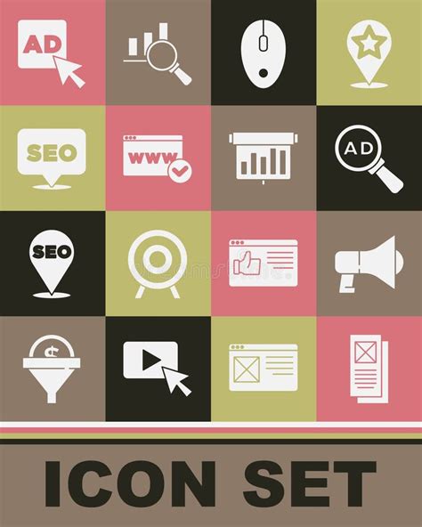 Set Browser Window Megaphone Advertising Computer Mouse Website Template Seo Optimization