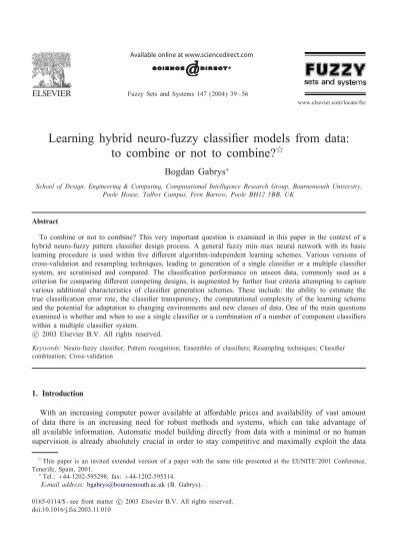 Learning Hybrid Neuro Fuzzy Classifier Models From Data To Combine
