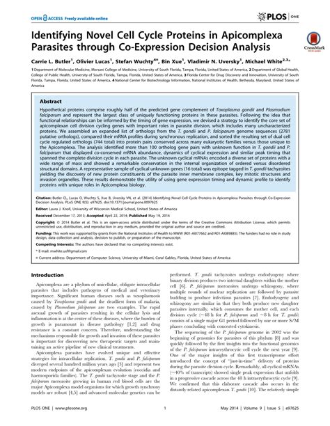 Pdf Identifying Novel Cell Cycle Proteins In Apicomplexa Parasites Through Co Expression