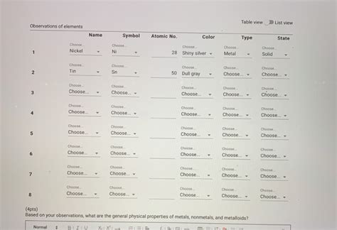 solved table view list view observations of elements name