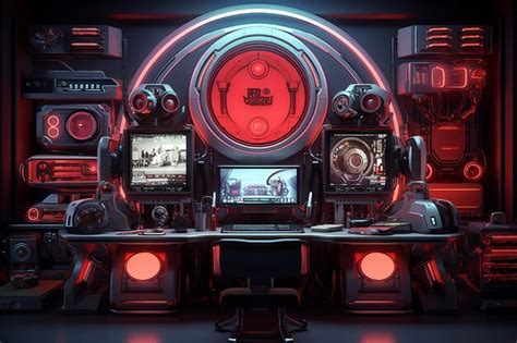 Premium Ai Image Futuristic Computer Gaming Setup Pc High