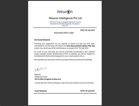 Suriya Narayanan S On Linkedin Exciting News Joining Ineurons Internship Program I Am