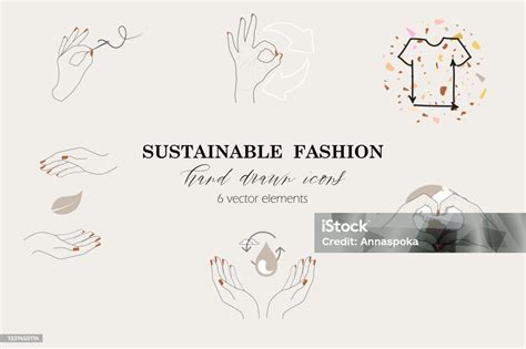 지속 가능한 혁신적인 느린 에코 패션 아이콘 책임있는 의식적인 소비주의 및 제조 인포그래픽 기호 손으로 만든 재활용 의류 섬유 행성 물 원료 섬유에 대한 관리 의류에 대한