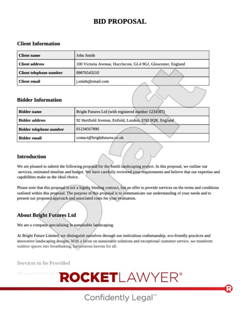 free project bid proposal template and faqs rocket lawyer uk