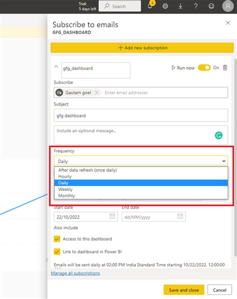 power bi subscribe dashboard geeksforgeeks