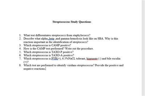 Solved Streptococcus Study Questions What Test Chegg